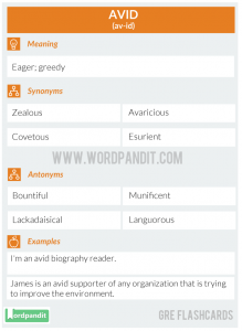 Avid GRE Vocabulary Flashcard - Wordpandit