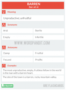 Barren GRE Vocabulary Flashcard - Wordpandit