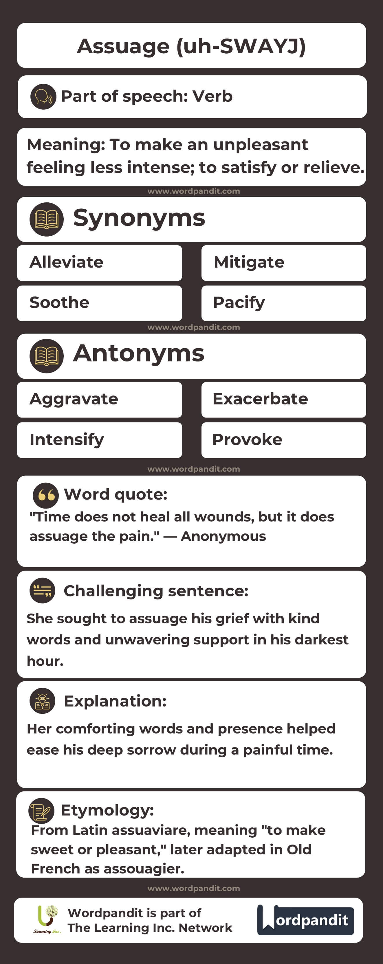 Assuage: Vocabulary Flashcard – Wordpandit