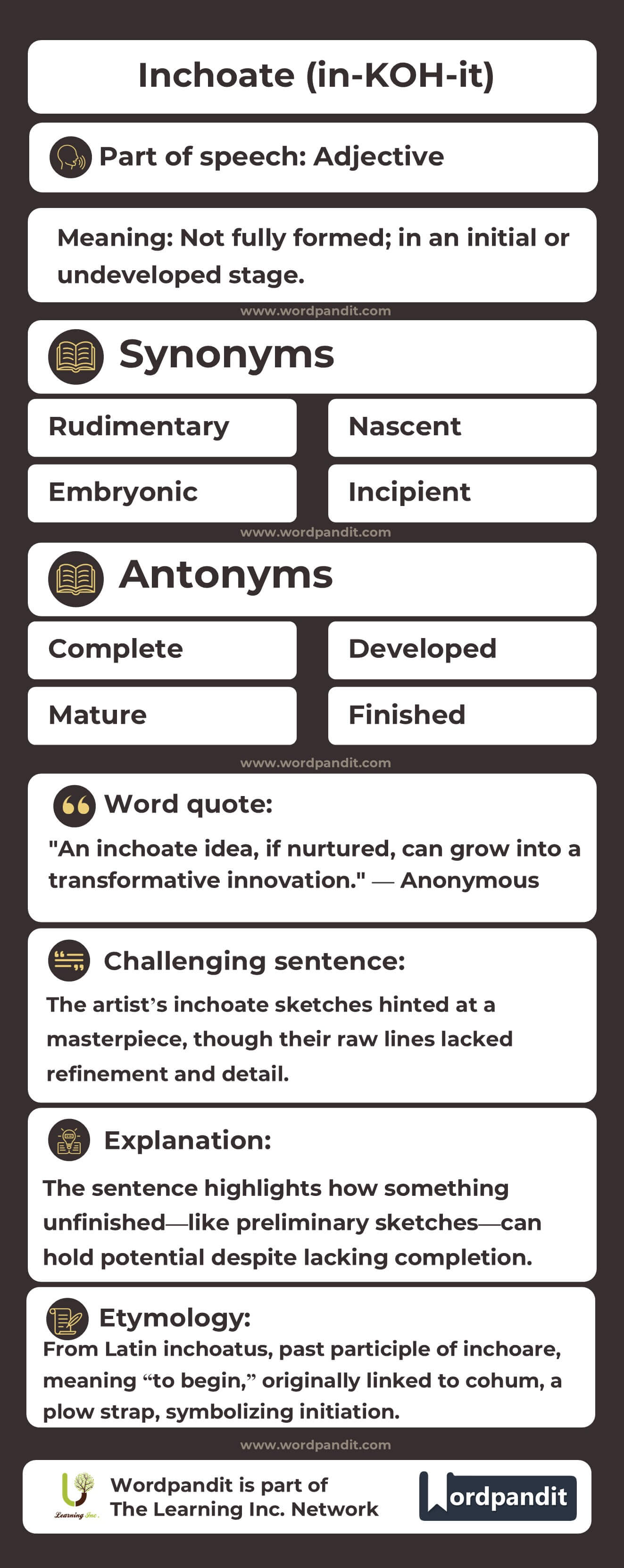 Inchoate: Vocabulary Flashcard – Wordpandit