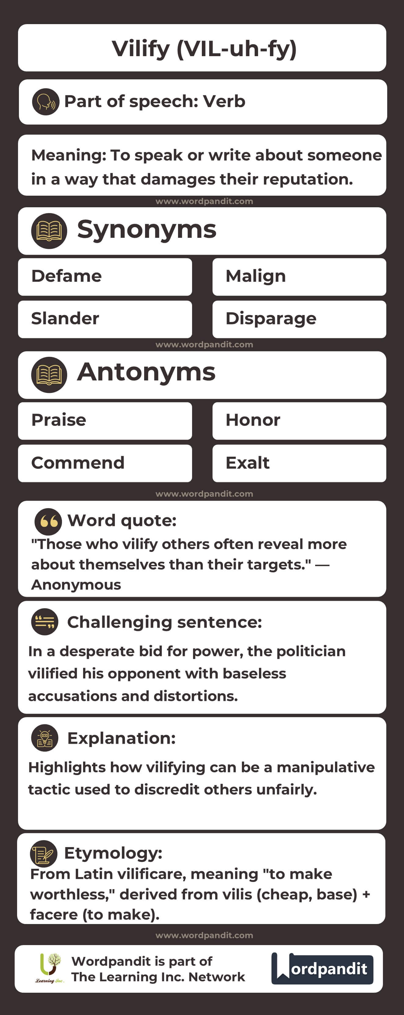 Vilify: Vocabulary Flashcard – Wordpandit