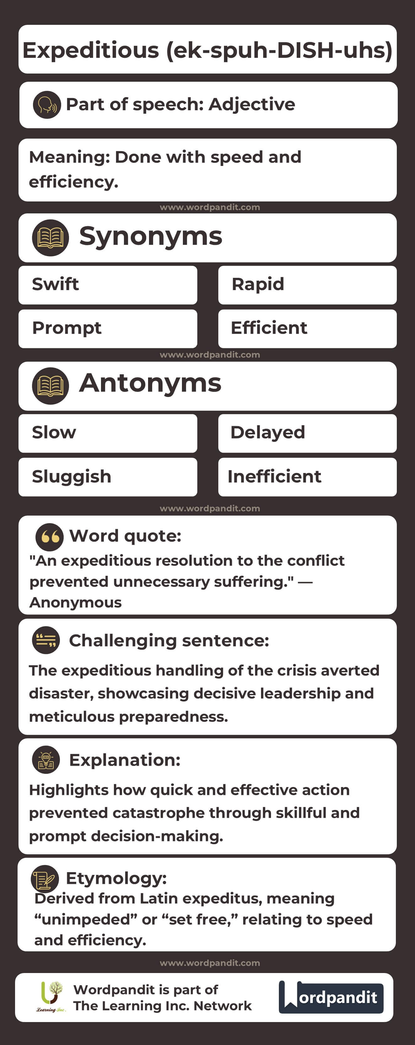 Expeditious: Vocabulary Flashcard – Wordpandit